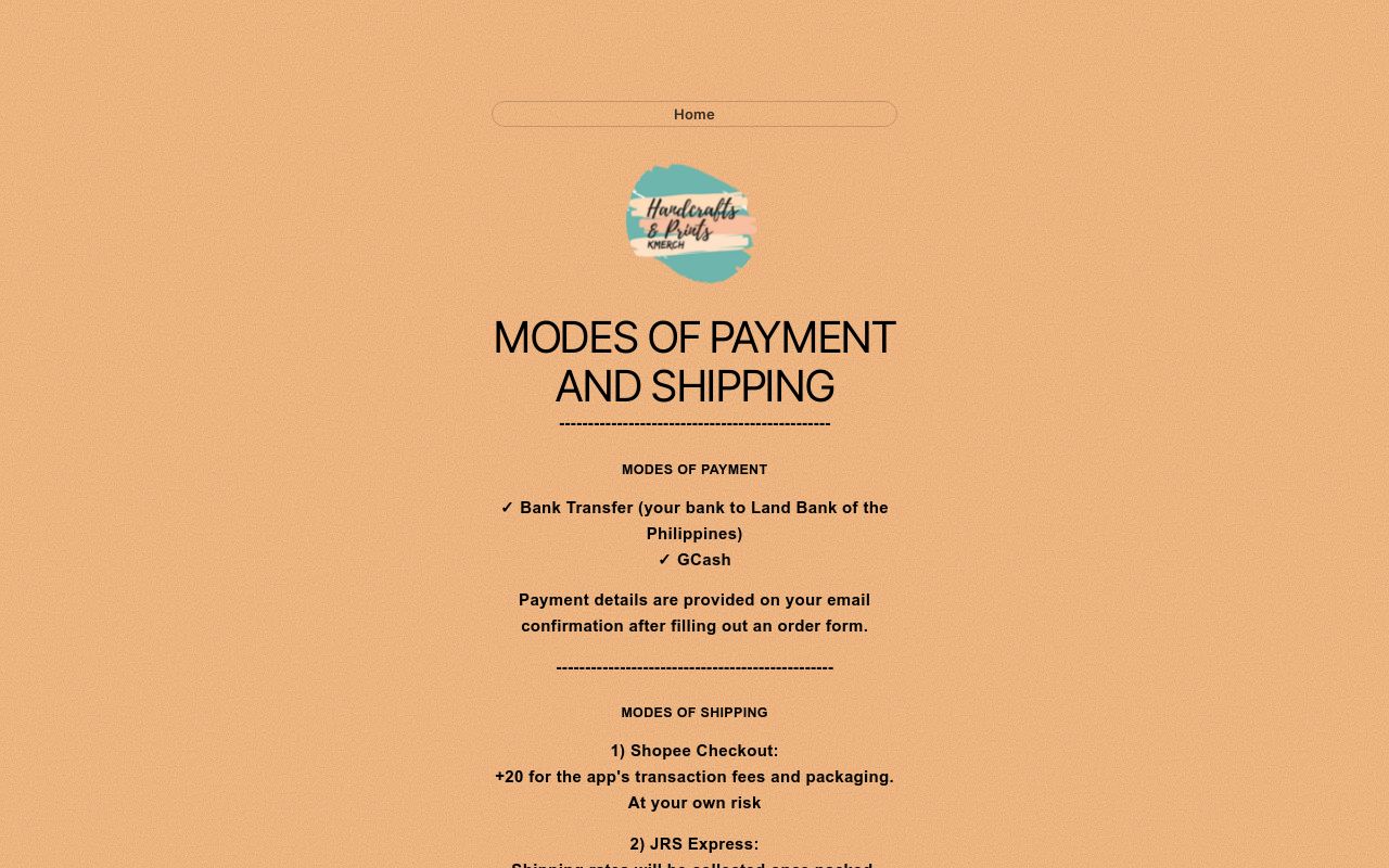 MODES OF PAYMENT / SHIPPING
